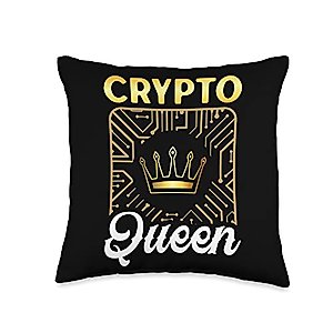 Women Cryptocurrency Gift Crypto Investor Crypto Queen Cryptocurrency Holder Trader Mining Blockchain Throw Pillow, 16x16, Multicolor