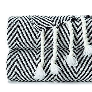 Chanasya Chevron Super Soft Acrylic Throw Blanket with Tassels - Warm Cozy Lightweight Fluffy Woven Blanket for Bed Sofa Chair Couch Living Bed Room Black and White Blanket (50x65 Inches) Black