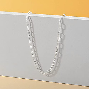 GLIJWELE Silver Chain Necklace for women 3mm Paperclip Chain Necklace Silver Chain Necklace for Women 925 Sterling Silver Paperclip Chain Silver Chain for women 18 Inch