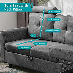 BALUS 88" W Reversible Living Room Sofa, Convertible L-Shaped Combination Sofa with Upholstery, Recliner with Storage, Modern Combination Sofa, belfin Combination Combination Sofa (Dark Grey)