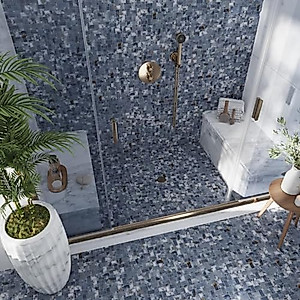 TILECLUB 11.81 in. x 11.81 in. Matte Blue Porcelain Mosaic Wall and Floor Tile Sample Swatch