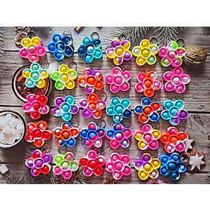 30 Packs Rainbow Flower Mini Pop Bubble Fidget Sensory Toys, Silicone Stress Relief Party Favors and Classroom Prize Gifts
