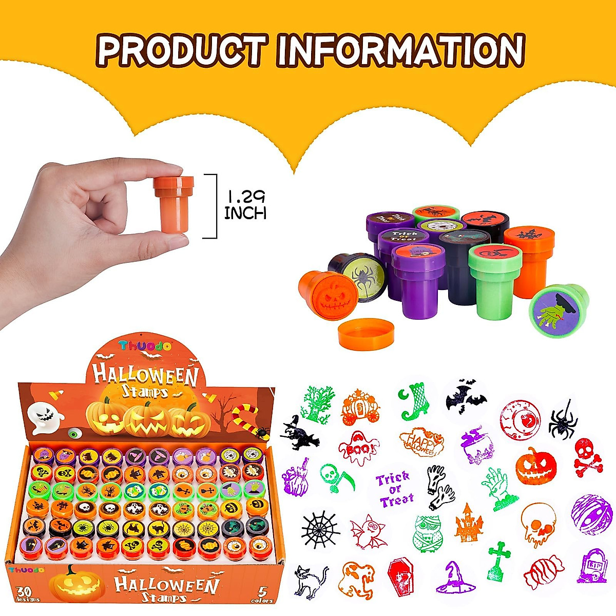Thuodo Halloween Party Favors, 120 Pieces Assorted Stamps for Kids Bulk, Children Self-Ink Holiday Toy Gifts Game Prizes, Halloween Treat Goodies Bags Filler Classroom Rewards Stationery Set