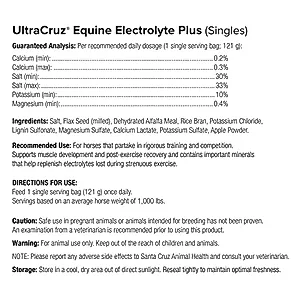UltraCruz Equine Electrolyte Plus Supplement for Horses, 30 Single Servings (30 Day Supply)