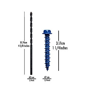 Wej-It Wej-Con Concrete Screws,1022 Heat Treated Carbon Steel, Blue R-Blocker Finish (3/16" x 1-1/4", Hex Head)