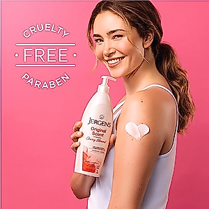 Jergens Original Scent Dry Skin Lotion, Body and Hand Moisturizer for Long Lasting Skin Hydration, with HYDRALUCENCE blend and Cherry Almond Essence, 32 Ounce