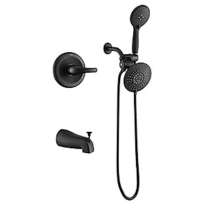 AIHOM Shower System Shower Faucet Set, Dual Shower Heads, 2 in 1 Shower Faucets Set with 5 Function Hand Shower and Tub Faucet Shower Combo Set, Brushed Nickel/Matte Black