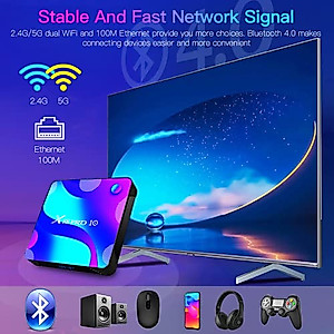 EASYTONE 2023 Android TV Box 11.0, Smart TV Box 2GB RAM 16GB ROM RK3318 Quad Core Supports 2.4G+5G WiFi Ethernet 100M BT4.0 3D 4K HD Output Smart TV Box Android with Mini Wireless Backlit Keyboard