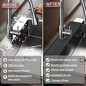 Silicone Faucet Splash Guard Mat, Faucet Water Catcher Mat Silicone Sink Mat Tray Drying Mat, Dish Sponge Holder, Home Kitchen Sink Accessory Gadgets Organizer-Black