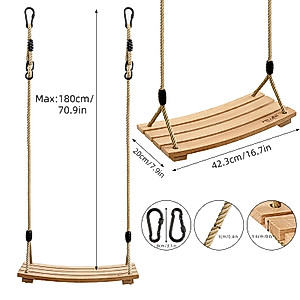 PELLOR Beech Wood Tree Swing Seat Hanging Swing Seat for Adult Kids Children Swing Chair Indoor and Outdoor Garden Play