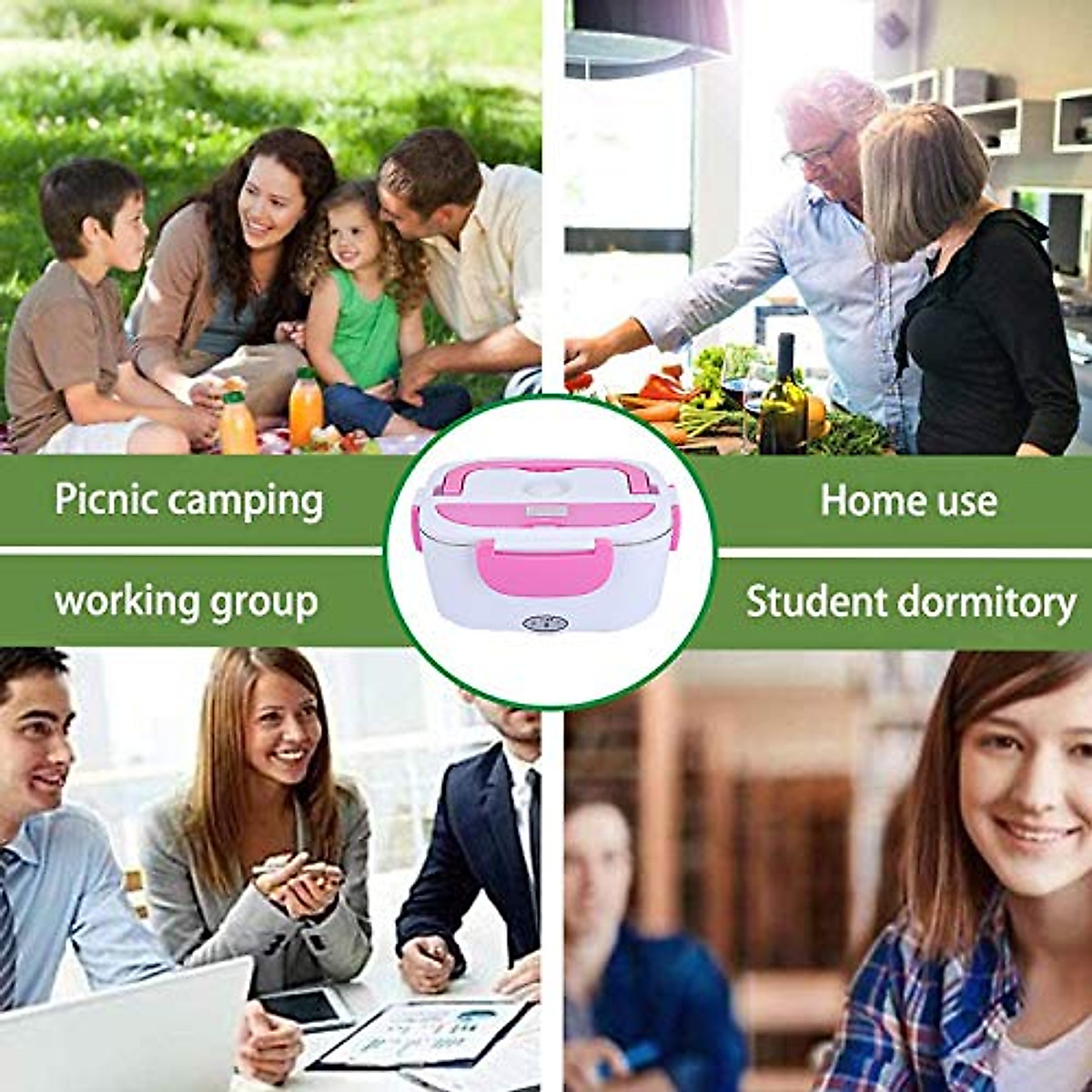 Viowey Electric Lunch Box, 2 in 1 Portable Self Heating Lunch Box for Car Office School Home Use, 12v & 110v Car Food Warmer With Removable 1.5l Stainless Steel Container