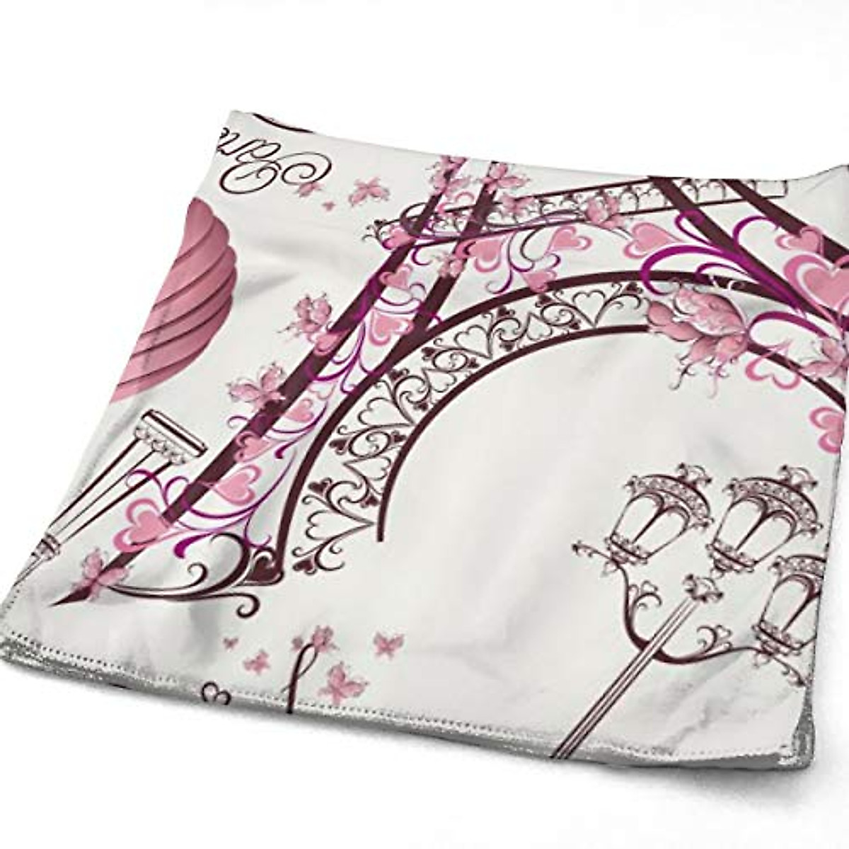 Pink Butterfly French Eiffel Tower Hand Towels Bathroom Soft Romantic Travel in Paris Bath Towel Absorbent Kitchen Dish Towel Home Decor 27.5'' X 12''