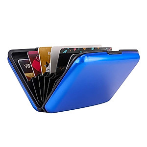 ELFISH Mini RFID Aluminum Wallet Credit Cards Holder Business Card Case Metal ID Case for Men Women (Blue)