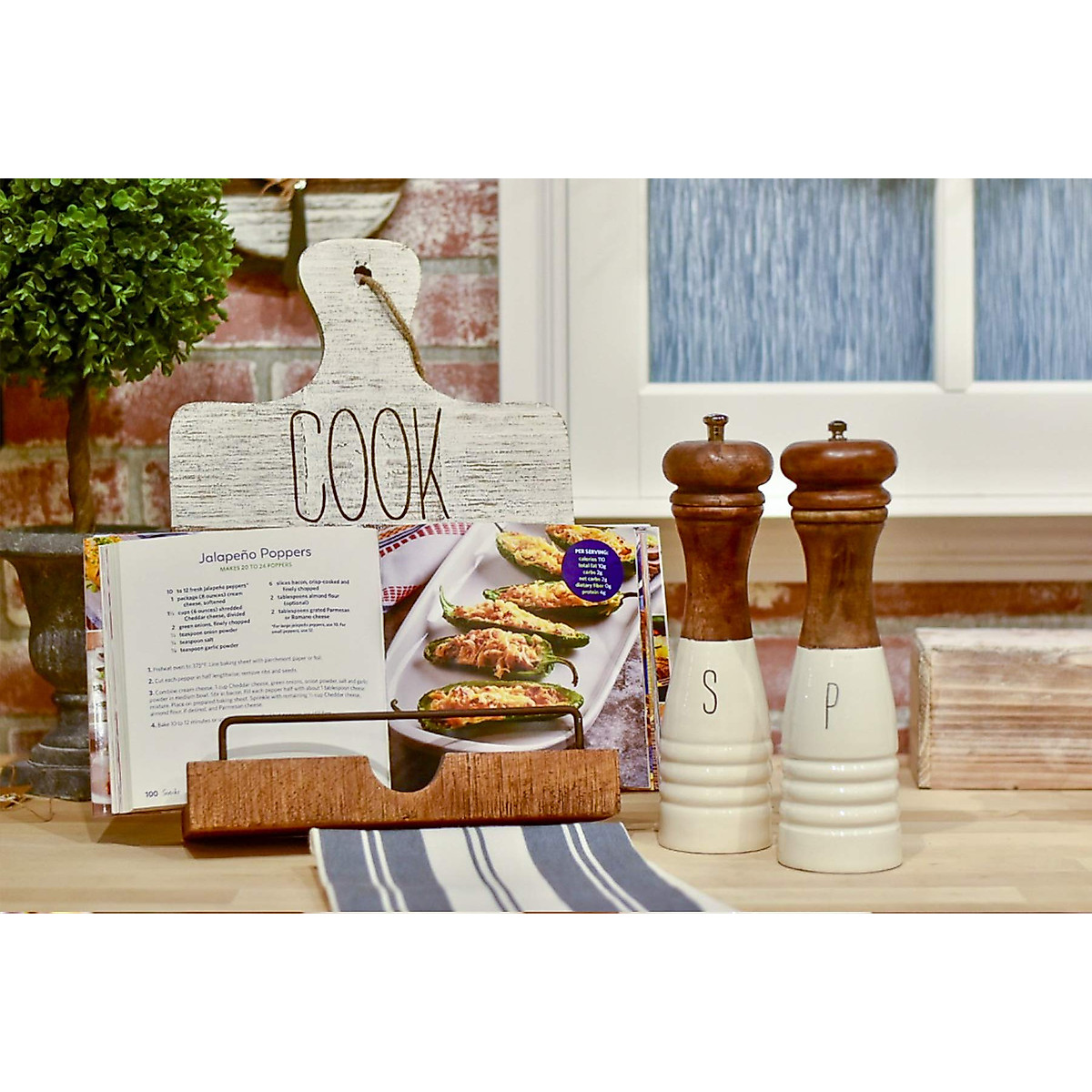 Mud Pie Farmhouse Wood and Enamel Mills Salt and Pepper Set, 10 1/2" x 3" dia, White, Brown