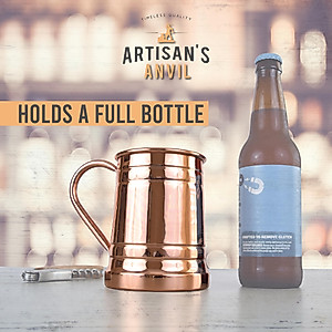 PURE COPPER BEER MUG – Unique Tankard Look - Handmade 100% Pure Copper Beer Stein - Solid Copper,No Lining - Polished Copper Inside & Out - 18 oz – Ice Cold Beer, Moscow Mules, & Recipes E-book