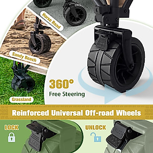 Devoko Collapsible Folding Wagon, 200L Outdoor Heavy Duty Beach Garden Wagon Cart with Big Wheels for Sand, Grocery Cart on Wheels, Beige