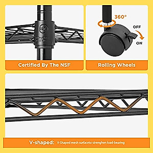 BestOffice 14"x30"x60" Storage Shelves Heavy Duty Shelving 5 Tier Layer Wire Shelving Unit with Wheels Metal Wire Shelf Standing Garage Shelves Storage Rack,Adjustable NSF Certified(Black)