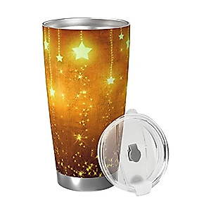 Evealyn Yellow And Brown Christmas Stars Printed 20 Oz Tumbler Insulated Tumbler Travel Mug Stainless Steel Cup Coffee Mug With Lids For Home Outdoor Office