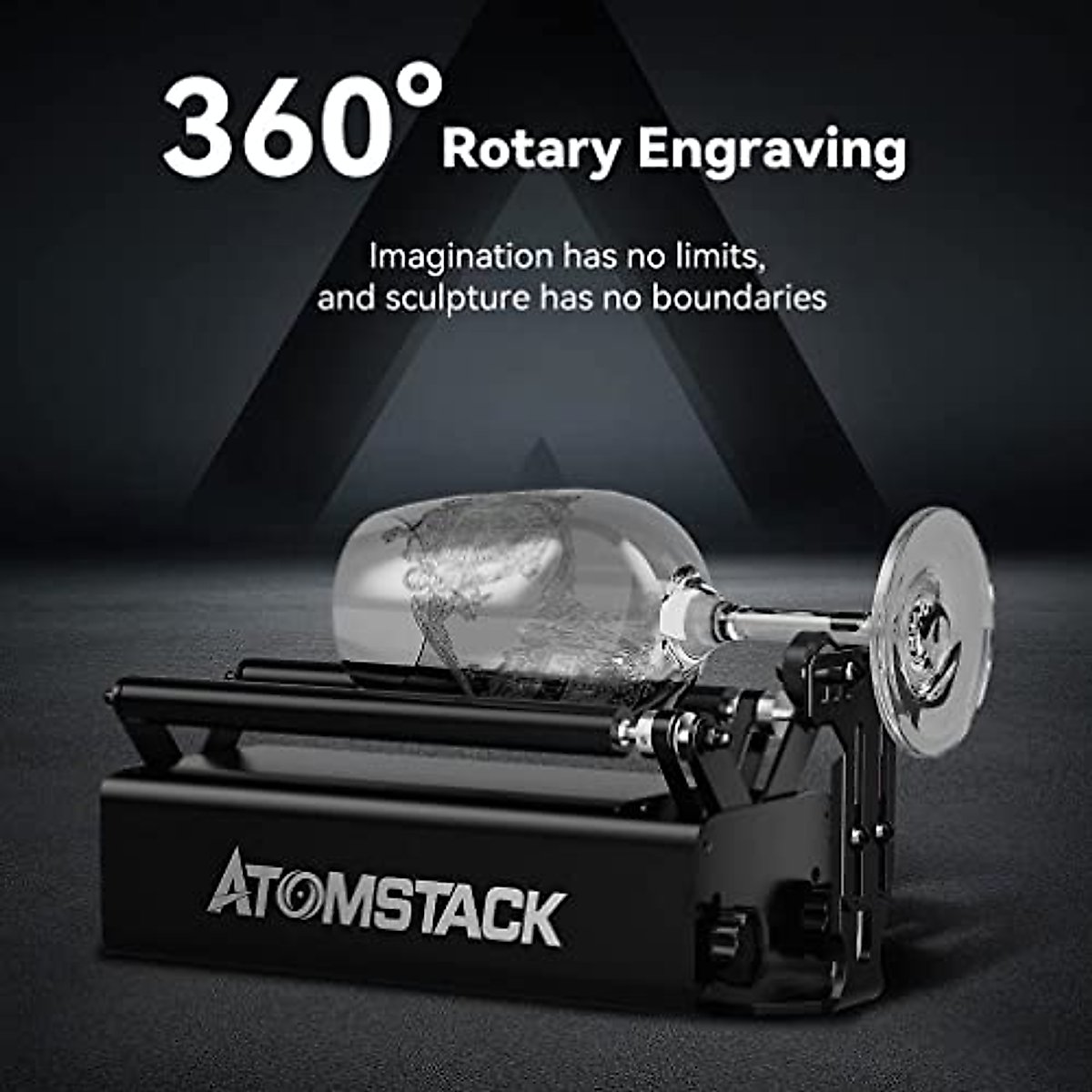 ATOMSTACK R3 Pro Laser Rotary Roller, Engraving Auxiliary Module for Laser Engraver, 360° Y-axis Rotating Roller for Carving of Goblet/Cylindrical/Round/Oversized Objects (R3 Pro Rotary Roller)