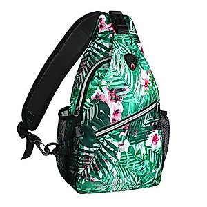 MOSISO Sling Backpack,Travel Hiking Daypack Pattern Rope Crossbody Shoulder Bag, Palm Leaf Flower