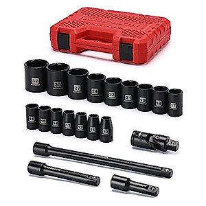 MIXPOWER 1/2-Inch Drive Shallow Impact Socket Set Metric Size 10mm-32mm CR-V 6-Point Mechanic and Repair Project 20-Piece 1/2" Shallow Sockets Set with Extension Bar and Universal Joints