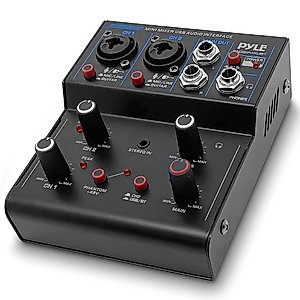 Pyle Professional Wireless DJ Audio Mixer - 2-Channel Bluetooth DJ Controller Sound Mixer w/USB Audio Interface, Combo Jack Microphone/Guitar XLR+6.35mm, 3.5mm Stereo In, Headphone Jack - PAD22MXUBT