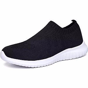 LANCROP Women's Lightweight Walking Shoes - Casual Breathable Mesh Slip On Sneakers Wide 7 US, Label 37.5 Black