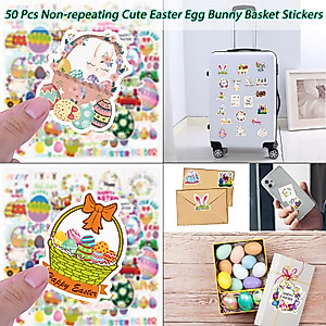Easter Decorations Easter Stickers, 50 Pcs Cute Easter Egg Bunny Basket Stickers for Kids Teens Adults, Vinyl Waterproof Easter Stickers for Laptop Water Bottle Window Envelopes Cards Crafts Scrapbook