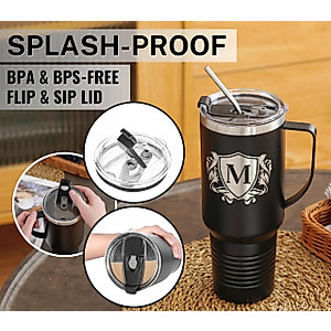 Personalized Coffee Mug with Initials, Monogrammed Travel Tumbler for Him, Custom Cups, Unique Birthday Christmas Gifts for Men Who Have Everything, 40 oz Insulated Travel Cup with Handle, K