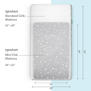 Newton Baby Fitted Mini Crib Sheets (2-Pack) | Organic Muslin Cotton, Breathable & Soft Baby Sheets, Washable Baby Mattress Sheets, Fits Any Mini Sized Crib 24" x 38", Stardust Twilight Grey + White
