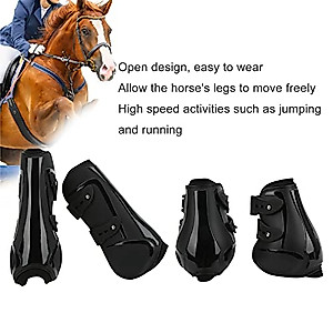 GLOGLOW 4Pcs Horse Tendon Boots, PU Shell Open Front Boots and Horse Hind Leg Brace Boots for Jumping Trail Riding Shock Absorbing
