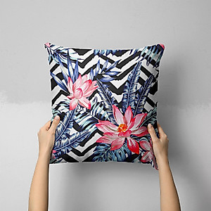 iiRov Summer Design Ink-Fuzed Decorative Throw Pillow - Vivid Tropical Chevron Floral v1