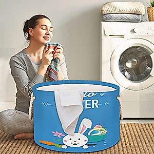 Happy Easter Day Large Round Baskets for Storage Laundry Baskets with Handles Blanket Storage Basket for Bathroom Shelves Bins for Organizing Nursery Hamper Girl Boy