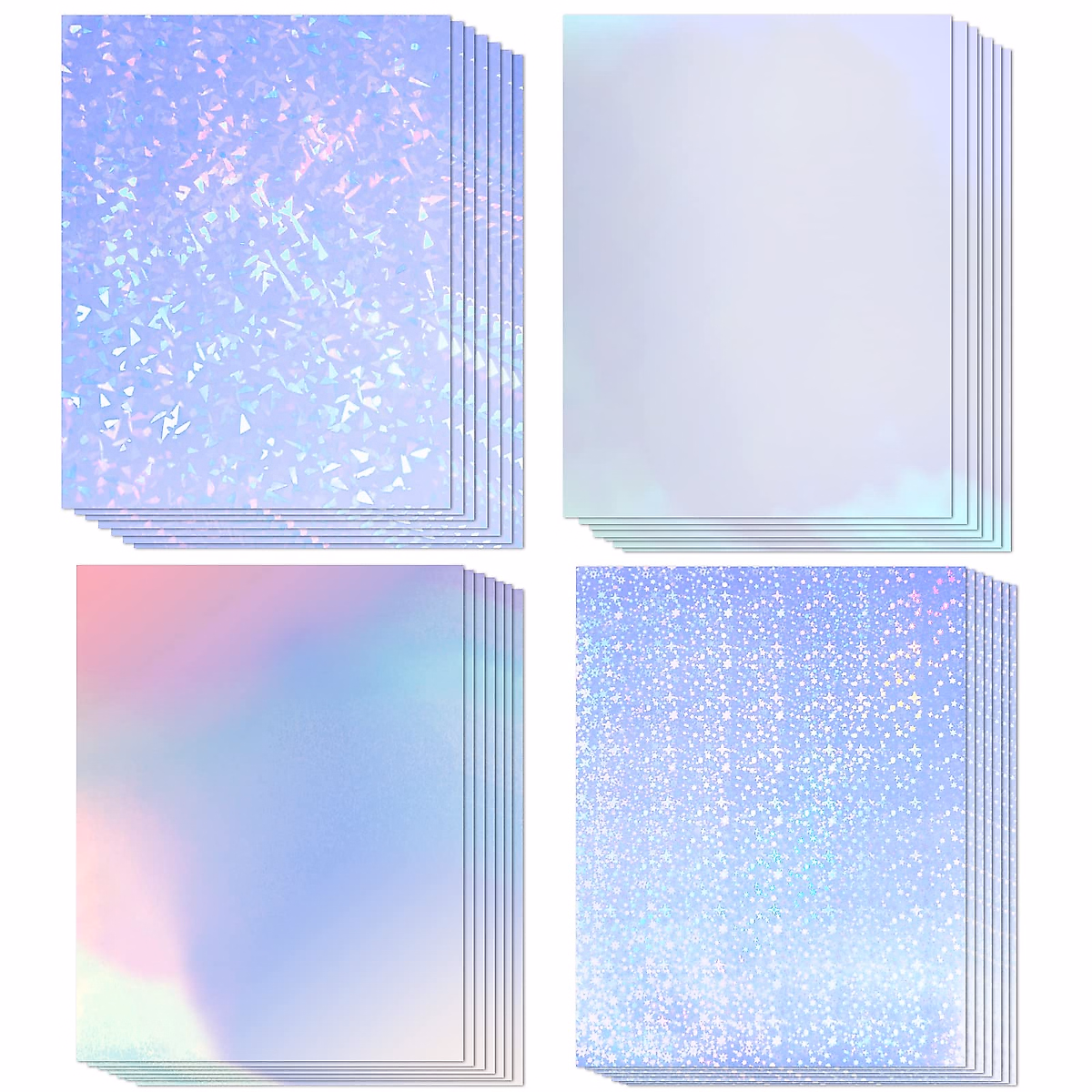20 Sheets Holographic Printable Sticker Paper, 8.5x11 Inch Vinyl Sticker Paper for Inkjet & Laser Printer, Waterproof Dries Quickly Sticker Paper - Diamond/Rainbow/Glossy White/Star