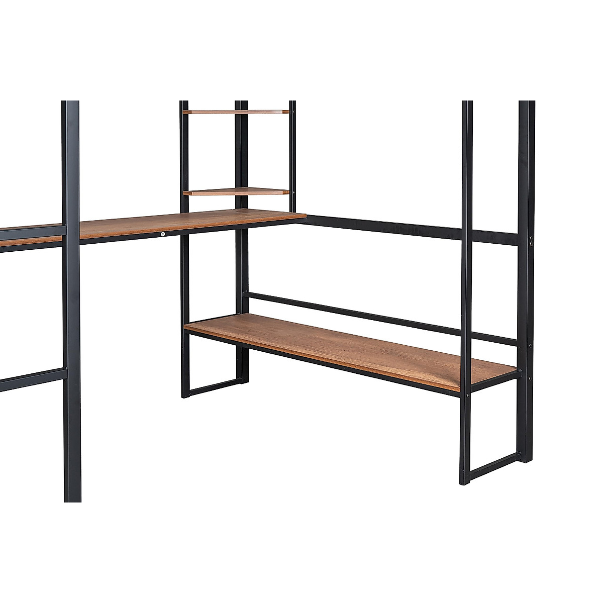 BIADNBZ Full Size Loft Bed with Desk and Shelves Storage, Metal High LoftBed Frame w/Ladder for Kids Teens Adults Bedroom, Black