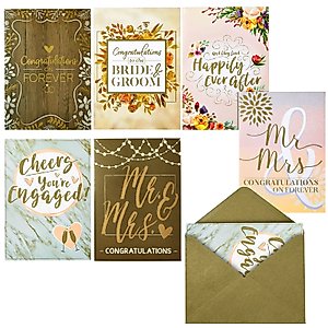 Best Paper Greetings 36 Pack Engagement and Wedding Greeting Cards for Couples with Envelopes, Congratulations Bride and Groom, 6 Rustic Designs (5x7 In)