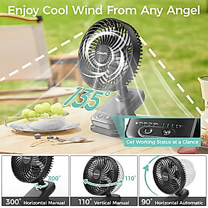 7'' Clip On Fan,10000mAh Battery Operated Desk Fan,Auto Oscillation Stroller Fan,Rechargeable USB Fan,4 Speeds Personal Table Fan with Sturdy Clamp for Golf Cart Office Treadmill Travel Outdoor (7")