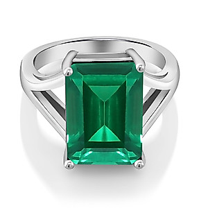 Gem Stone King 925 Sterling Silver Emerald Cut Green Simulated Emerald Engagement Ring | 6.50 Cttw | Wedding Anniversary Promise Ring For Women | Available in size 5-9