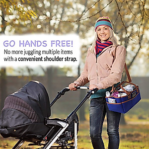 Baby Diaper Caddy Organizer Large with Shoulder Strap | Trendy Navy Blue Portable Nursery Storage Bin - Premium Quality Tote Bag For Newborn Essentials - For Infant Changing Table, Car, Home or Travel