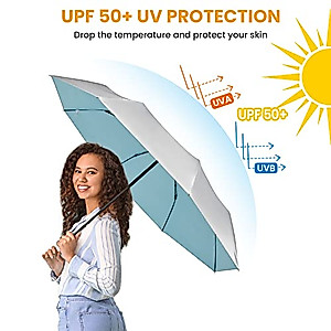 Prospo UPF 50+ UV Block Sun Protection Umbrella Large Compact Folding Travel Umbrella 46 Inch Auto Open Close Rain Umbrella for Women Men