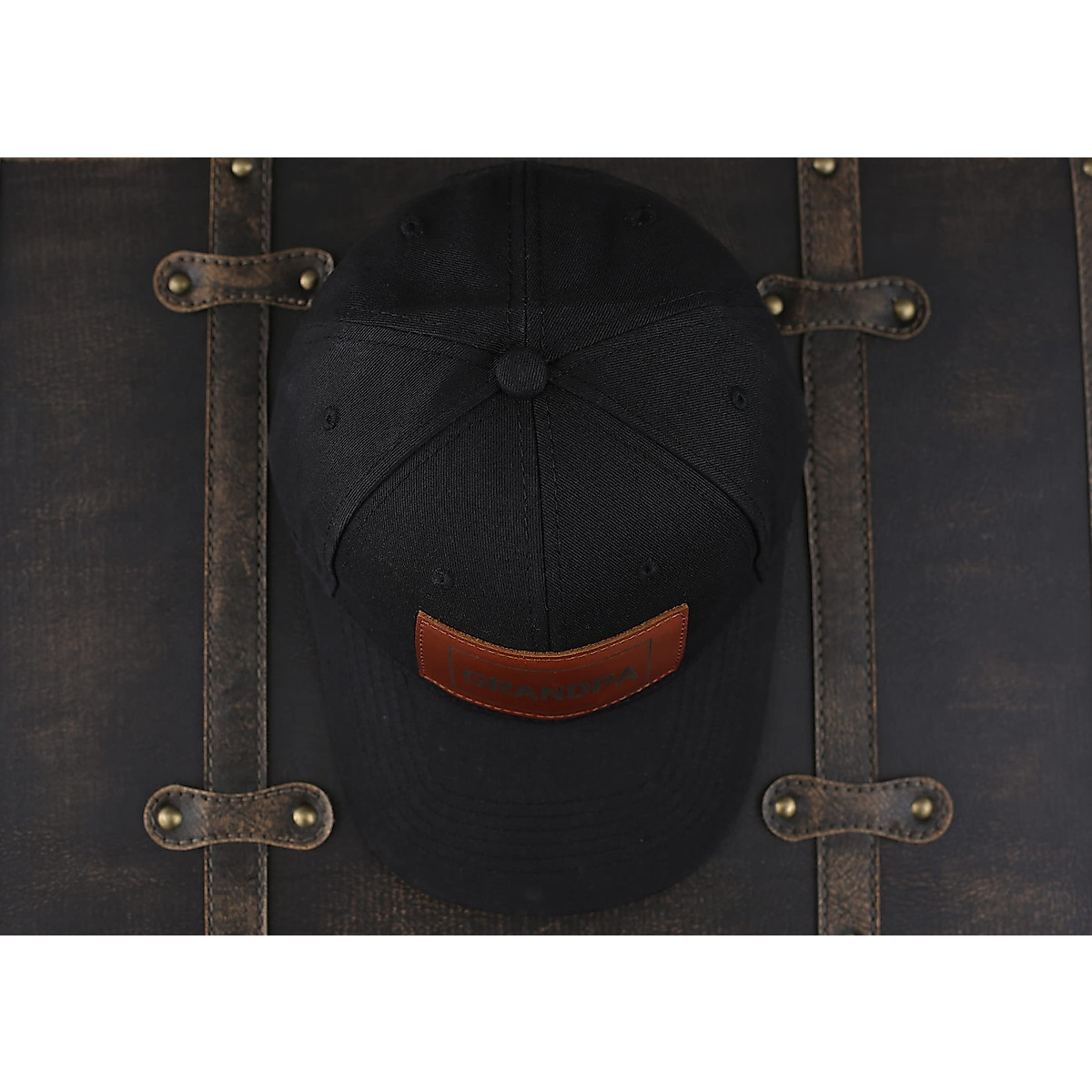 New Grandpa Gift，Grandpa Leather Patch Trucker Hat，Best Gift for Grandpa，Baseball Hat for Grandpa Black