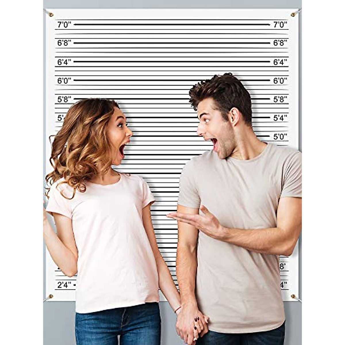 Mugshot Backdrop Photo Booth Banner 4.9 x 4.3 ft, Police Lineup Height Charts Photo Props Background Accurate Measurements Poster for Bachelorette Girls Night Out