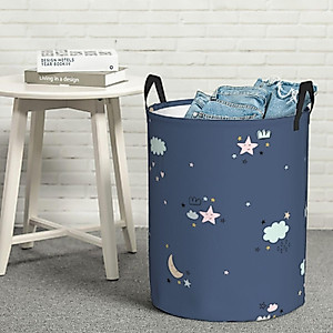 Cute Night Sky Nebula Large Laundry Basket 62L Round Collapsible Laundry Hamper Waterproof Nursery Hamper with Handles Portable Clothes Hamper Foldable Nursery Storage Basket Bedroom Toy Bin