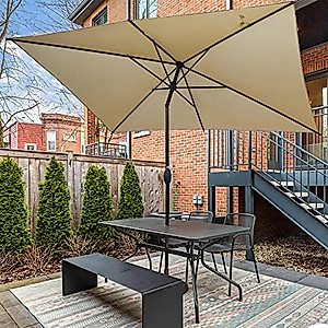 Abba Patio 6.5 x 10ft Rectangular Patio Umbrella Outdoor Market Table Umbrella with Push Button Tilt and Crank for Garden, Lawn, Deck, Backyard & Pool, Beige