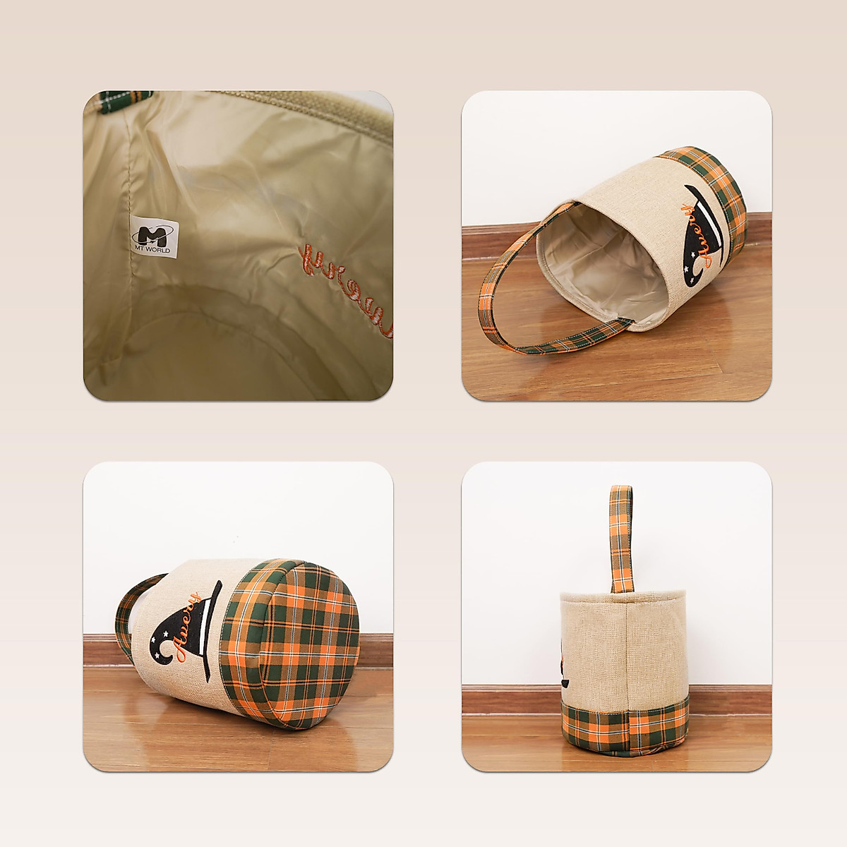 MT WORLD Kids Halloween Trick or Treat Bucket Reusable Canvas Halloween Tote Bag Personalized Candy Bucket Witch Hat Basket for Halloween Party Favor Supplies Gifts (Witch Hat)