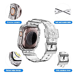 ABELTA Band Compatible for Apple Watch Ultra 49mm with Bumper Case Cover, Clear Crystal Men Women Durable Sport Transparent Protective Band for iWatch Ultra