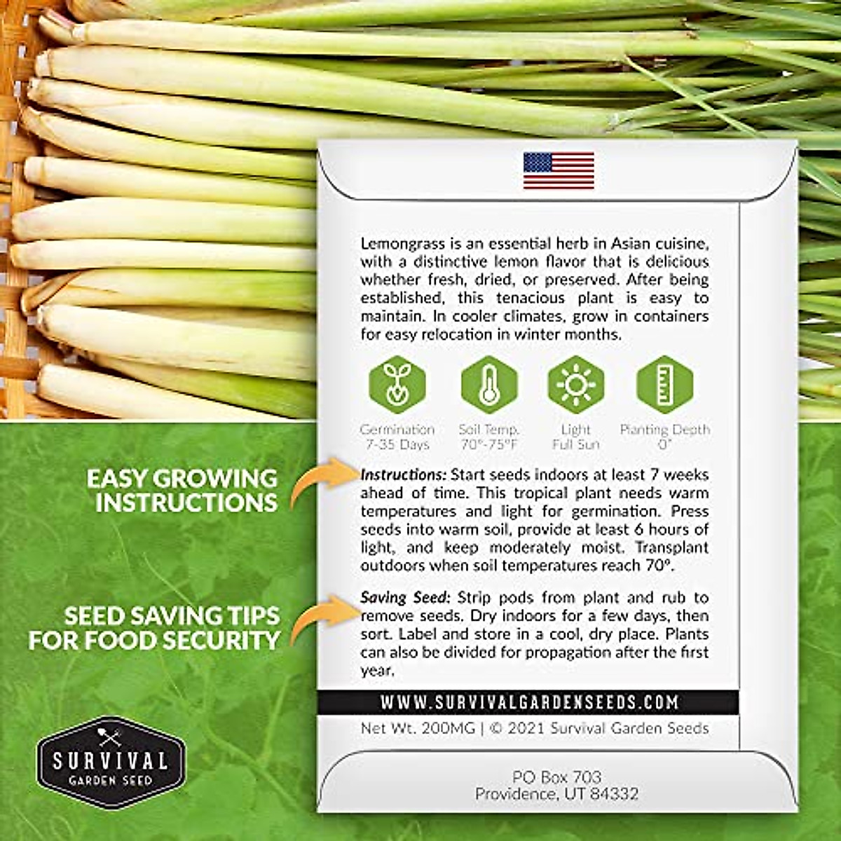 Survival Garden Seeds - Lemongrass Seed for Planting - Packet with Instructions to Plant and Grow Lemon Fresh Asian Lemongrass Plants in Your Home Vegetable Garden - Non-GMO Heirloom Variety