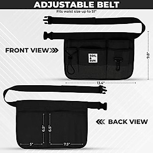 Soil and Sun Black Utility Belt Pouch - Size Adjustable Garden Apron for Women with Pockets - Durable Canvas Garden Tool Belt for Women - Multi-Pocket Waist Caddy Gardening Belt