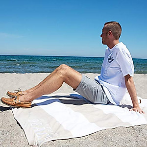 Pavilion Gift Company Life is Better at The Beach-Tan & White Super Soft 50 x 60 Inch Striped Throw Embroidered Text 50" x 60" Royal Plush Blanket, Beige