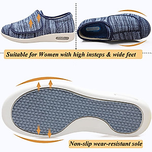 W&LESVAGO Women's Extra Wide Diabetic Edema Shoes with Fully Adjustable Closures Easy On/Off,Air Cushion Walking Sneakers for Elderly Outdoor(8.5#, L-Blue)
